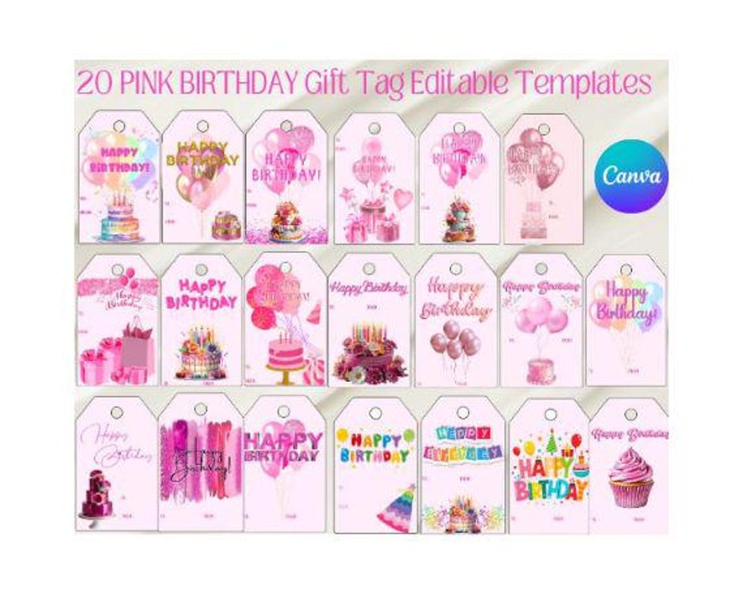 Pink Gift Tags | Birthday Gift Tags | Girl Gift Tags | Canva Gift Tags ...