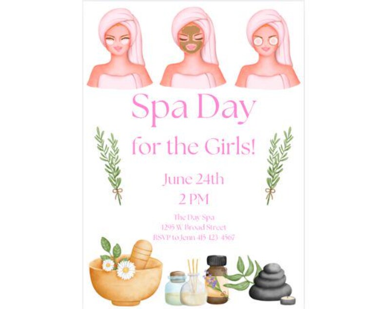 Spa Party Invitations | Spa Day Invitations | Spa Themed Birthday ...