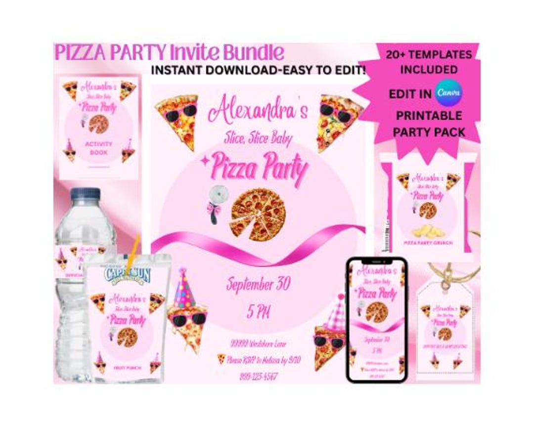 Pizza Party Printable Bundle | Pizza Birthday Invitation | Pizza Trivia ...