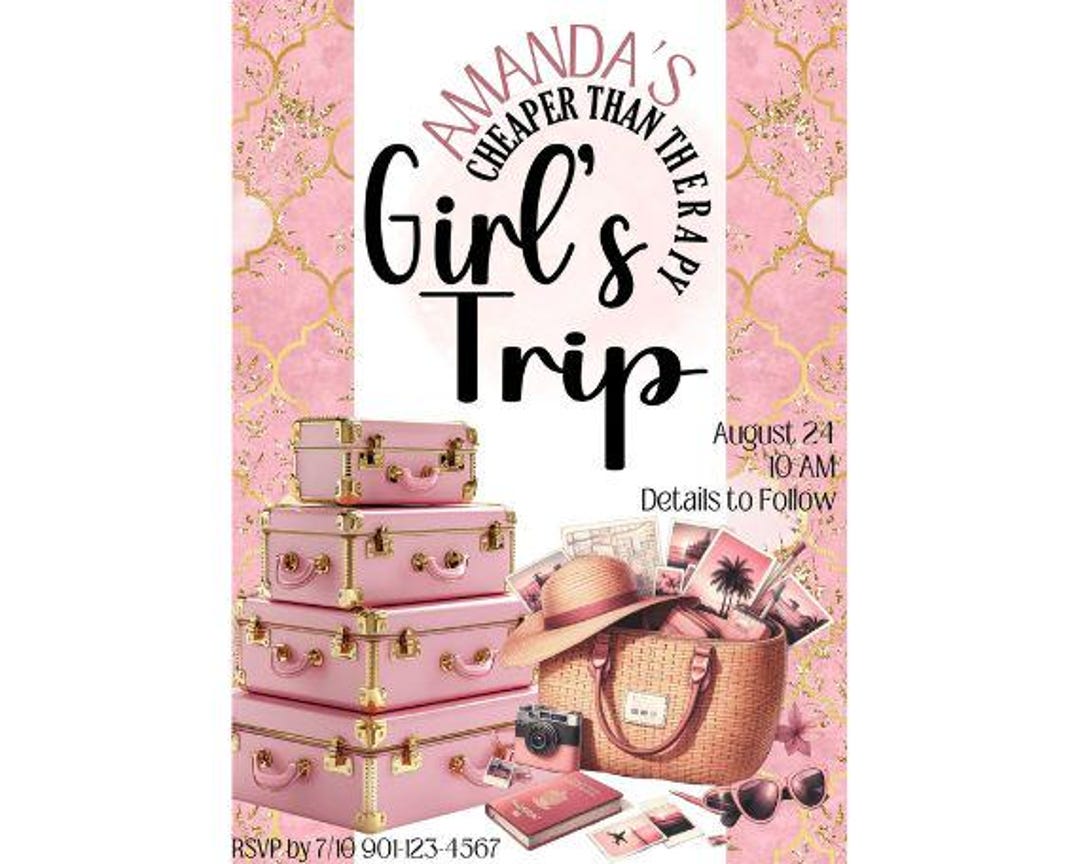 Girls Trip Invitation | Pink Girls Trip Invite | Girls Weekend Trip ...
