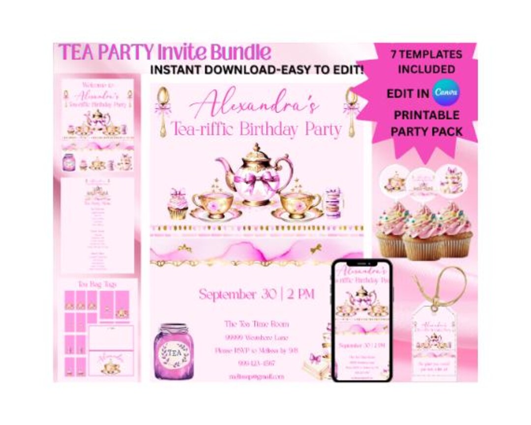 Pink Tea Party Birthday Printable Bundle | Coquette Girl Birthday ...