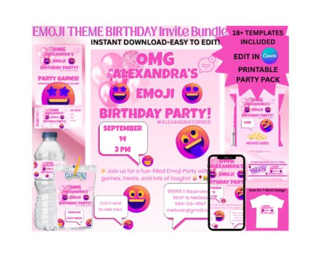Emoji Party Invitation Bundle | Emoji Themed Birthday Invite and ...
