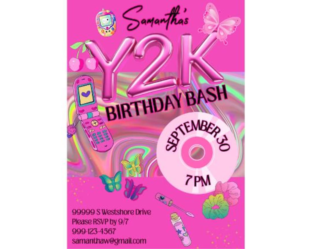 Y2K Birthday Invitation | Printable 2000s Girl Party Invite | Hot Pink ...