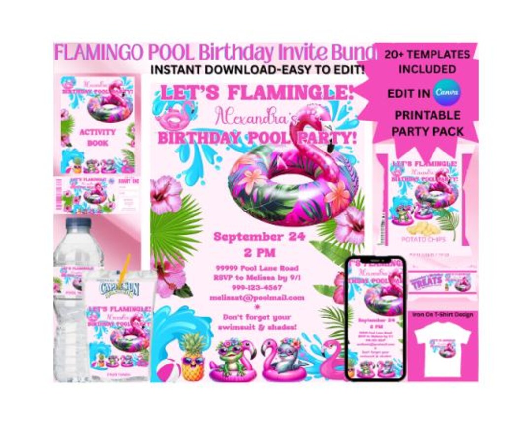 Pool Party Invitations for Girls | Flamingo Pool Party | Pool Party ...