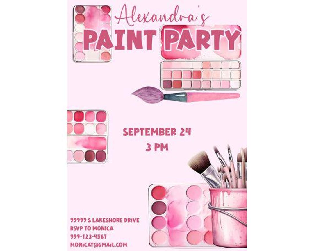 Pink Art Party Invites Girl | Painting Party Invitation | Girls ...