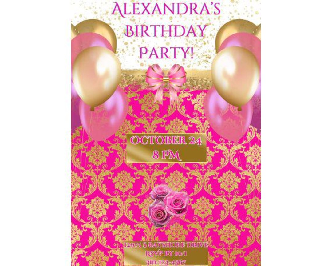 Pink Birthday Invitation Pink Party Invitation Pink Invites Pink Bling ...