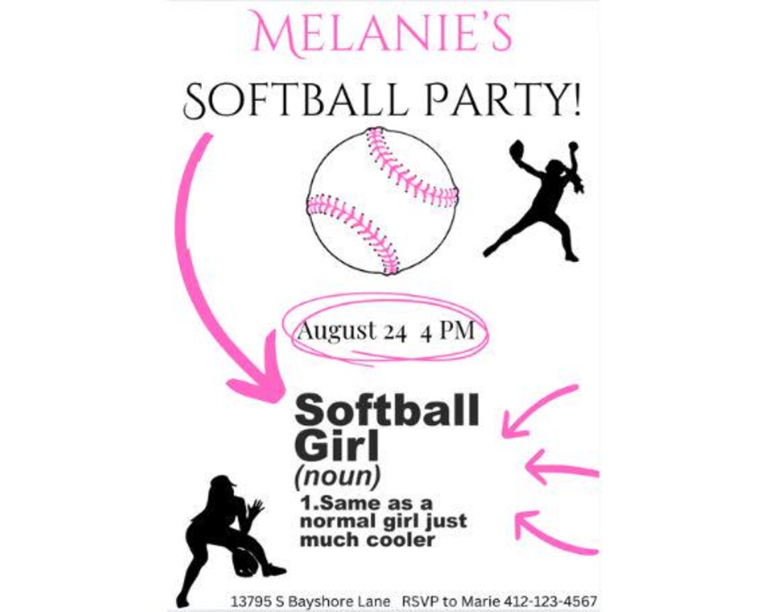 Softball Party Invitation | Softball Birthday Party Invitation ...