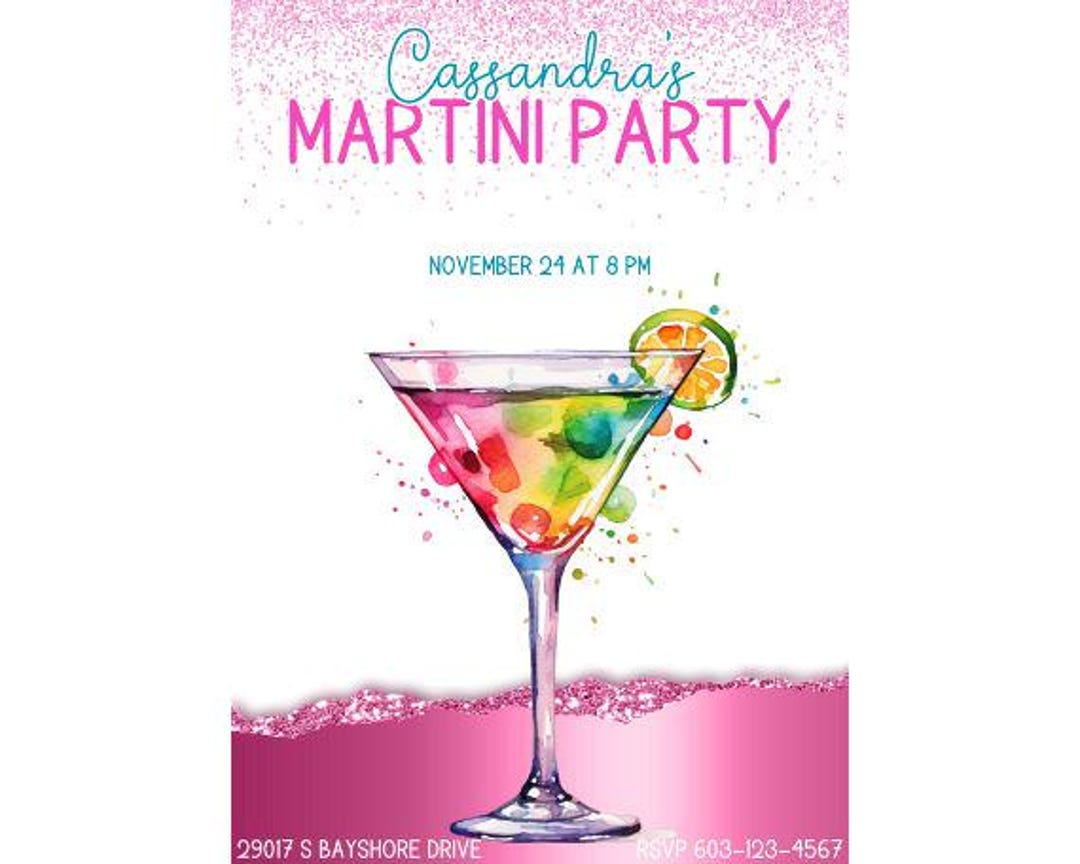 Martini Party Invitation | Martini Themed Party Invite | Martini ...