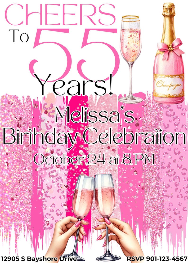 Women's 55th Birthday Invitation | Any Age | 55th Birthday Party ...