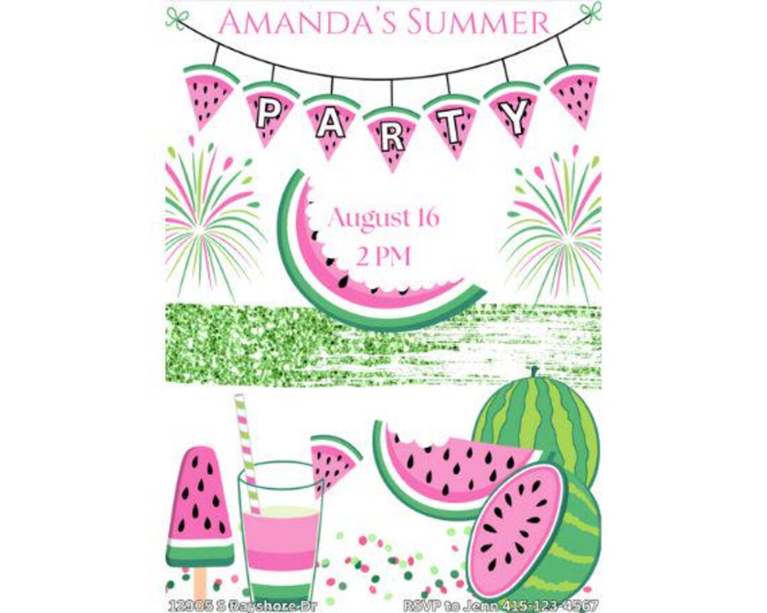 Watermelon Birthday Party Invitations | Watermelon Themed Invitations ...