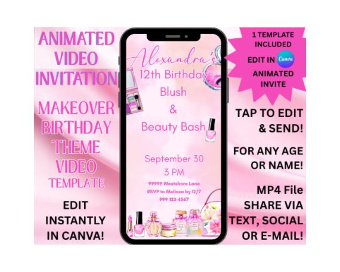 Animated Makeover Party Invitation Video | Glam Spa Birthday MP4 E-vite ...