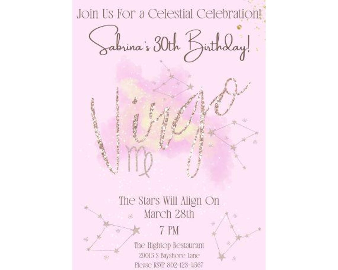 Virgo Birthday Invitation | Virgo Zodiac Party Invitation | Virgo Sign ...