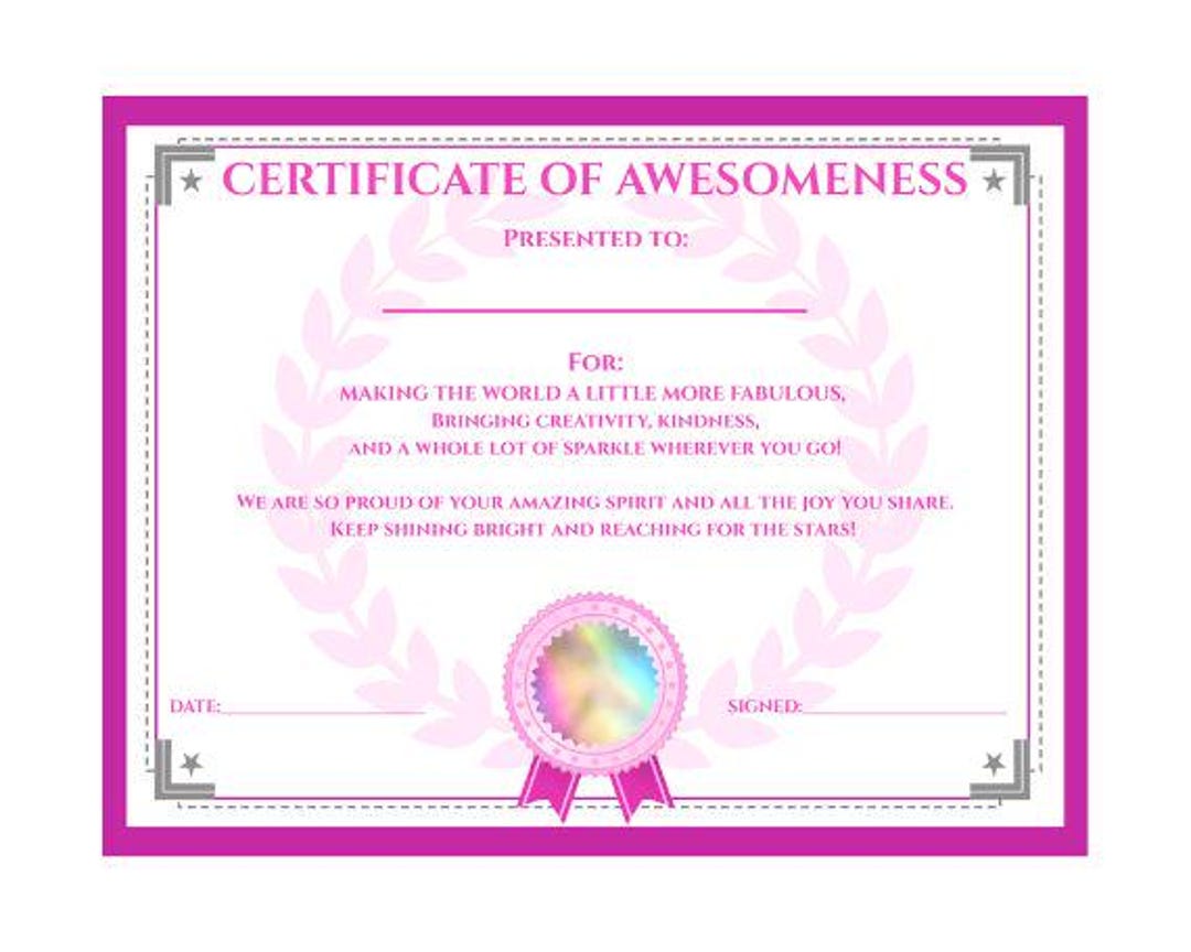 Editable Girls Party Award Certificate | Printable Kids Birthday Award ...