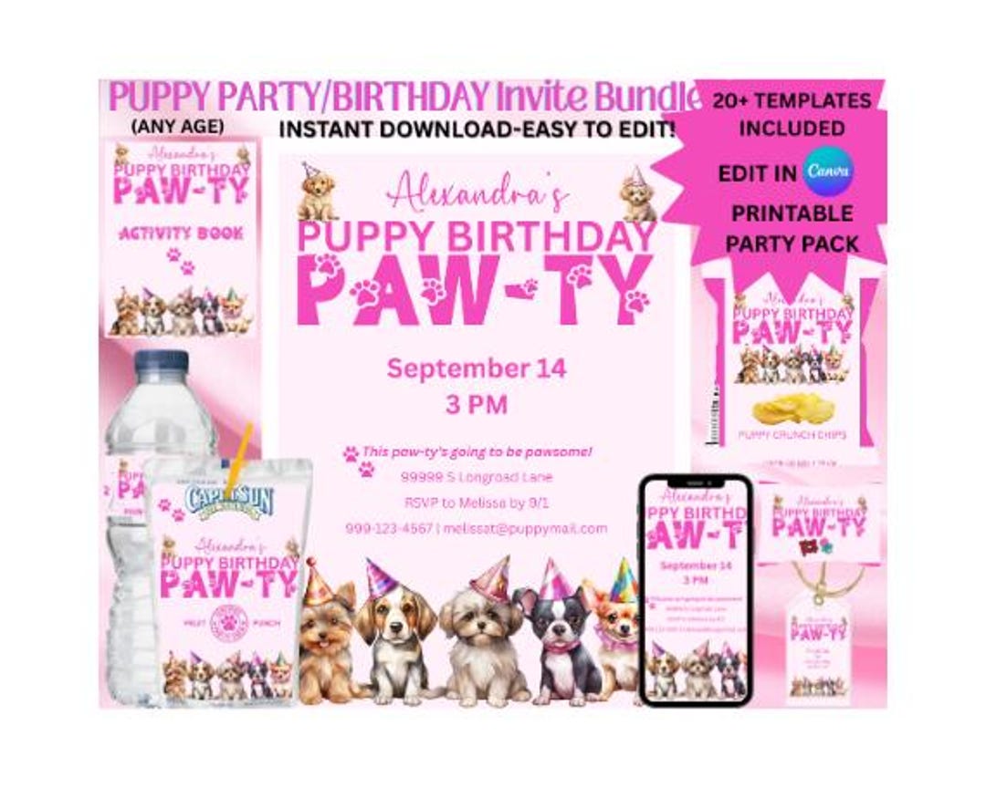 Puppy Birthday Party Bundle | Girl's Puppy Party Printables | Paw-ty ...