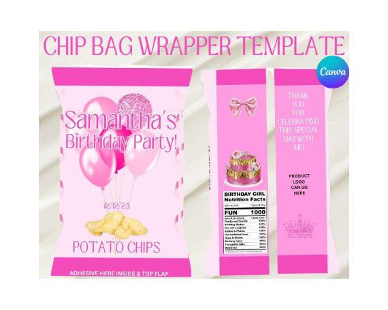 Pink Chip Bag Wrapper | Chip Bag Canva | Personalize Chip Bag ...