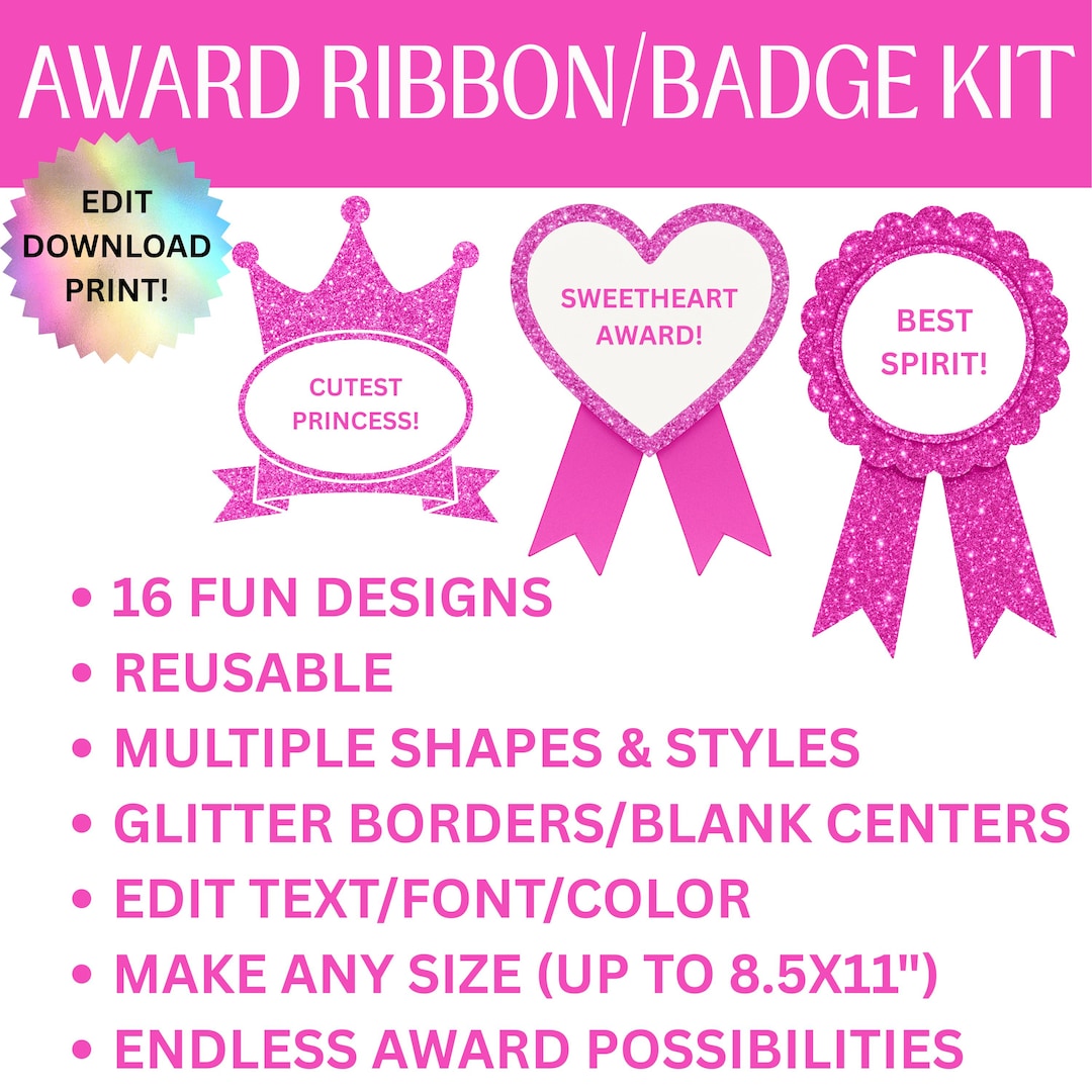 Printable Award Ribbons & Badges | Pink Glitter Awards Bundle ...