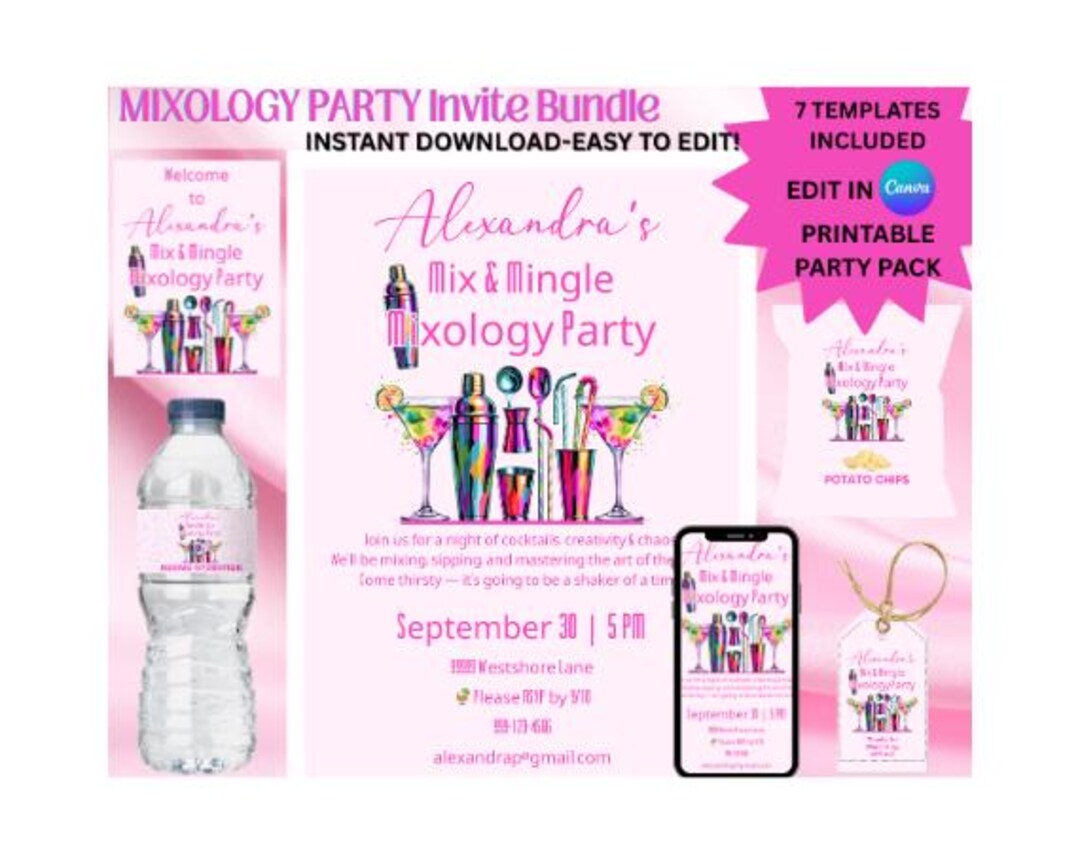 Mixology Party Printable Bundle | Cocktail Night Invitation + Drink ...