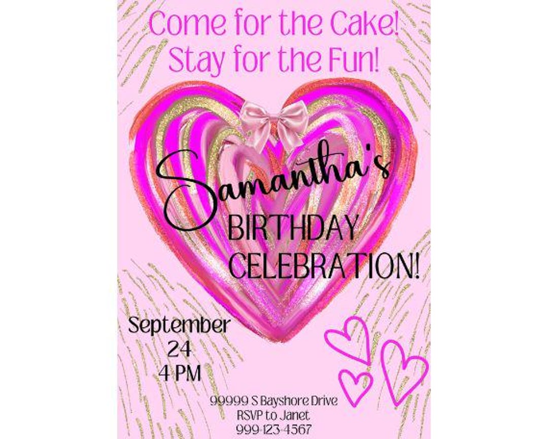 Pink Hearts Birthday Invitation | Heart Invitations | Pink and Gold ...