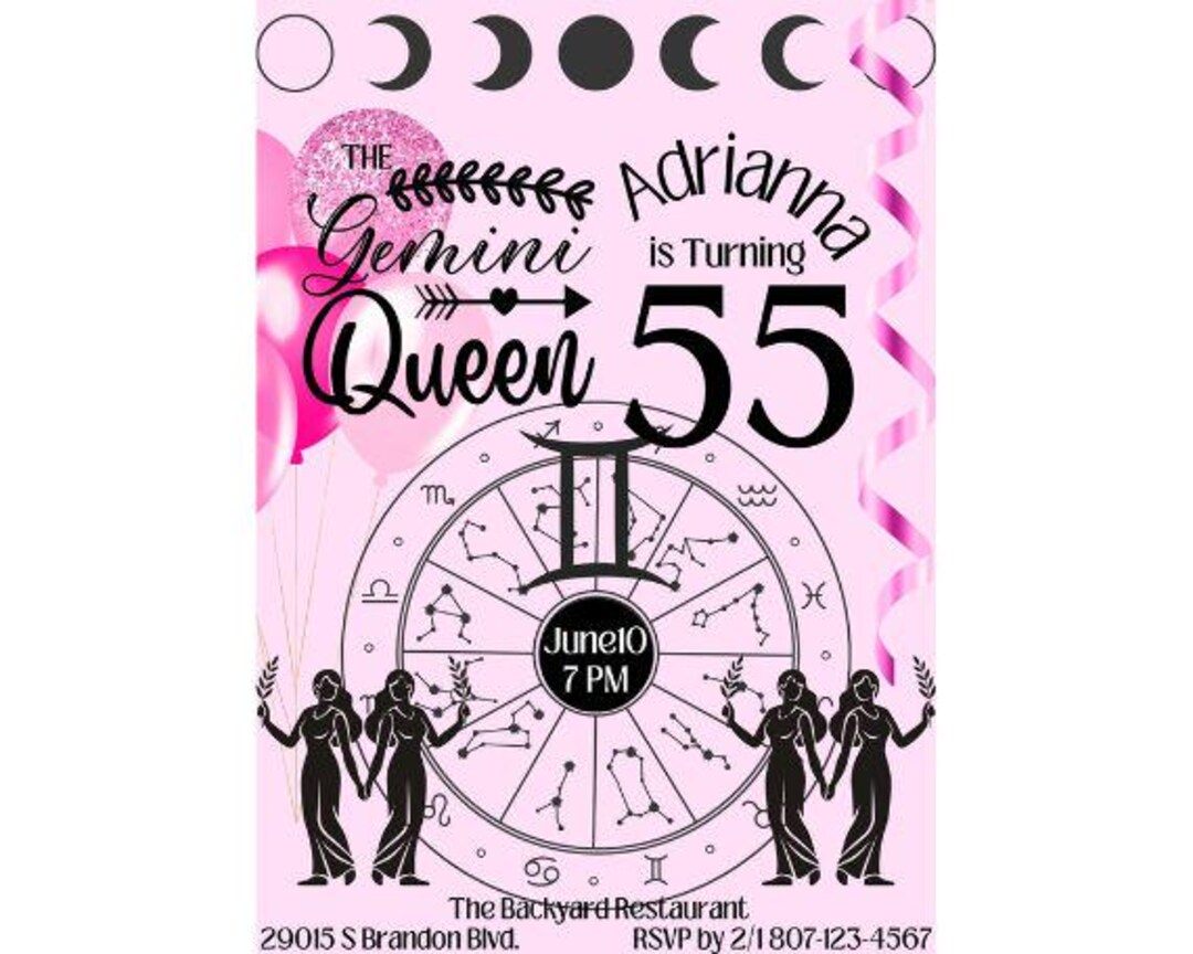 Gemini Queen Birthday Invitation | Gemini Party Invitation | Gemini ...