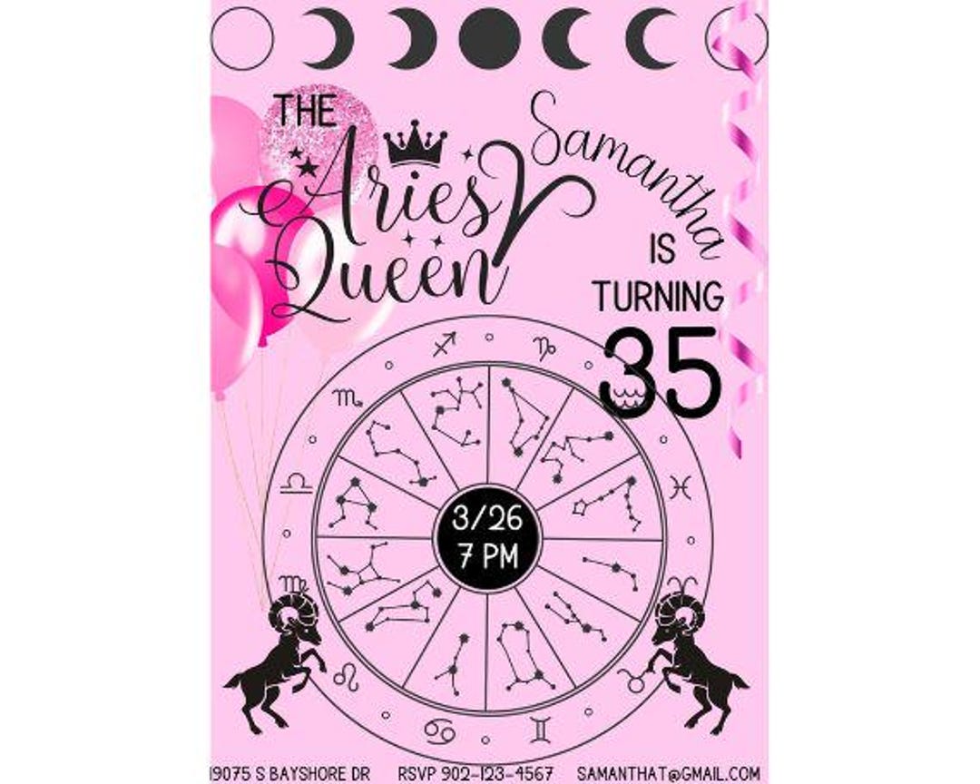 Aries Queen Birthday Invitation | Aries Party Invitation | Aries ...