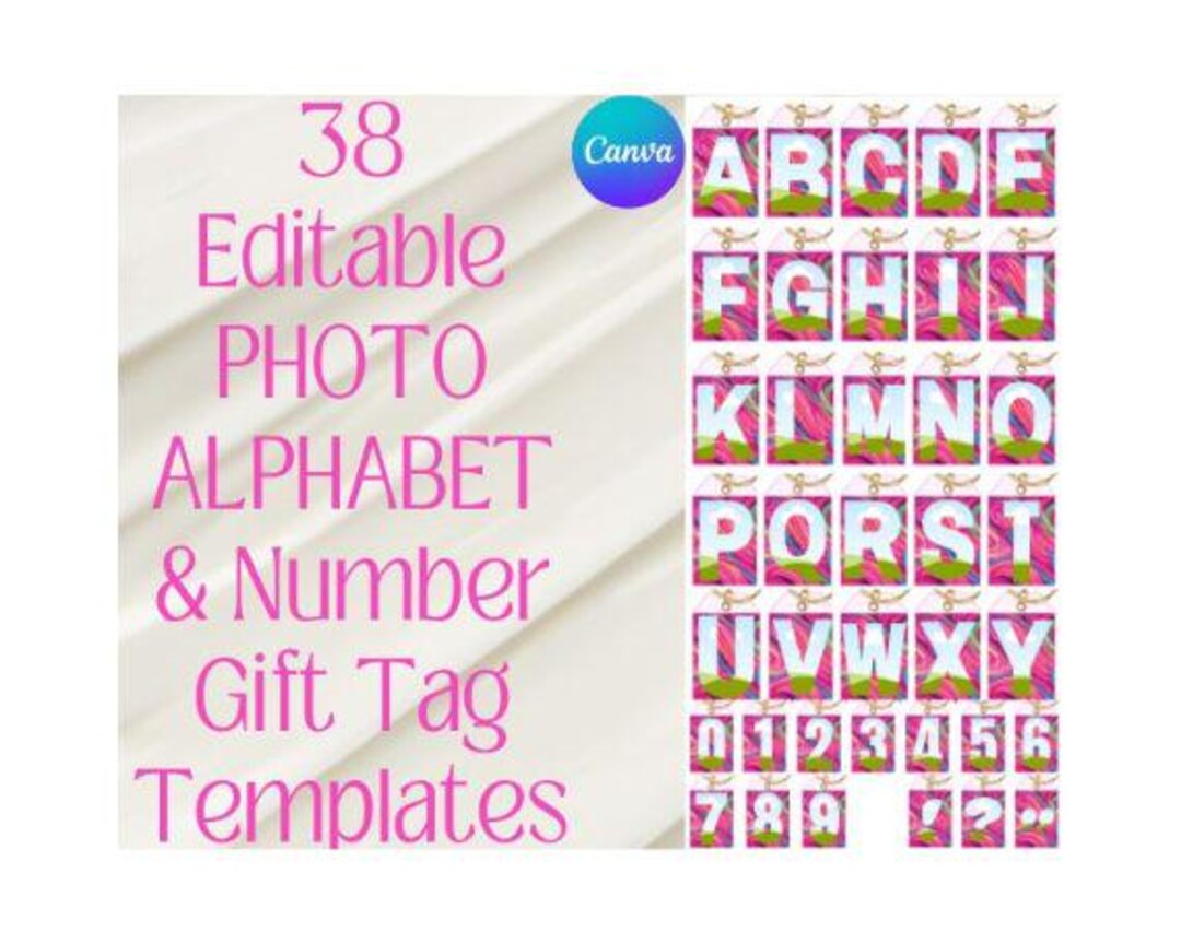 Alphabet Canva Frame Gift Tags | Canva Template Frame Alphabet Gift ...
