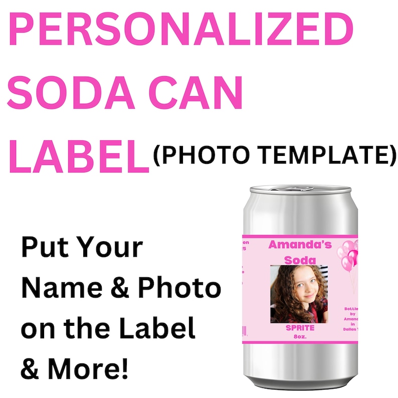 Soda Can Template Label | Soda Can Photo Label | Can Labels Printable | Personalized Photo ...