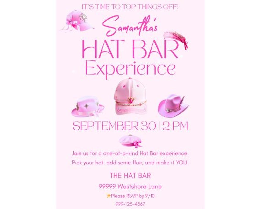 Hat Bar Party Invitation | Hat Party Invitation | Printable Editable ...