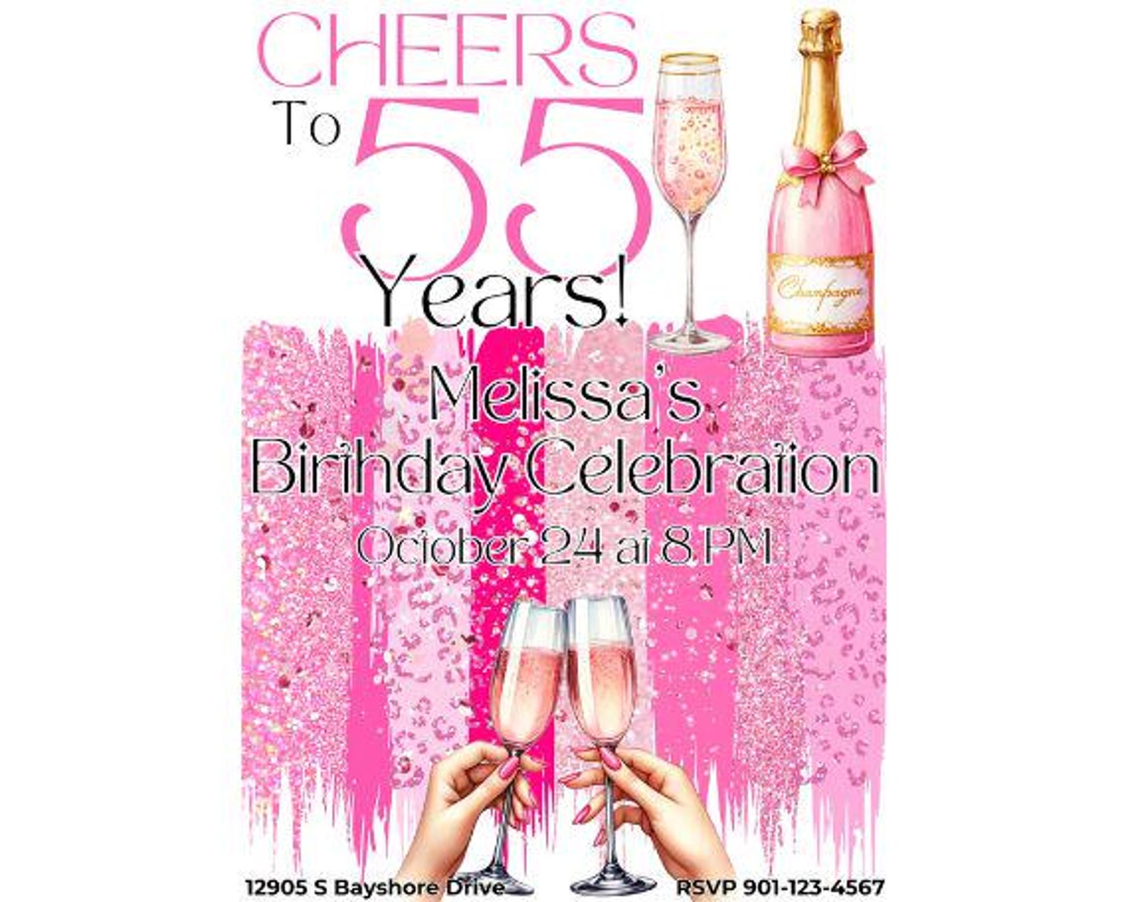 Women's 55th Birthday Invitation | Any Age | 55th Birthday Party ...