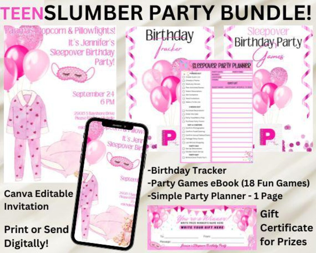 Slumber Party Invitation Bundle | Girls Slumber Party Invitation Kit ...