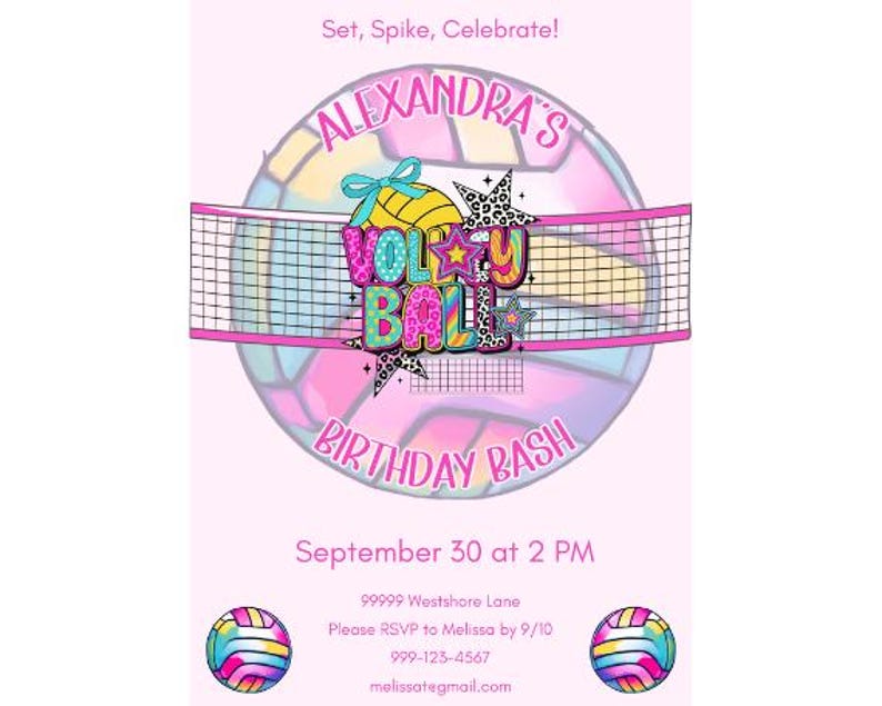 Volleyball Birthday Invitation for Girls | Volleyball Party Invites ...