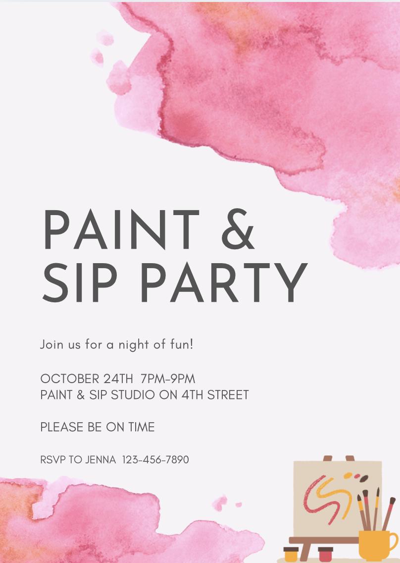 Paint and Sip Invitations | Sip and Paint Template | Canva Editable ...