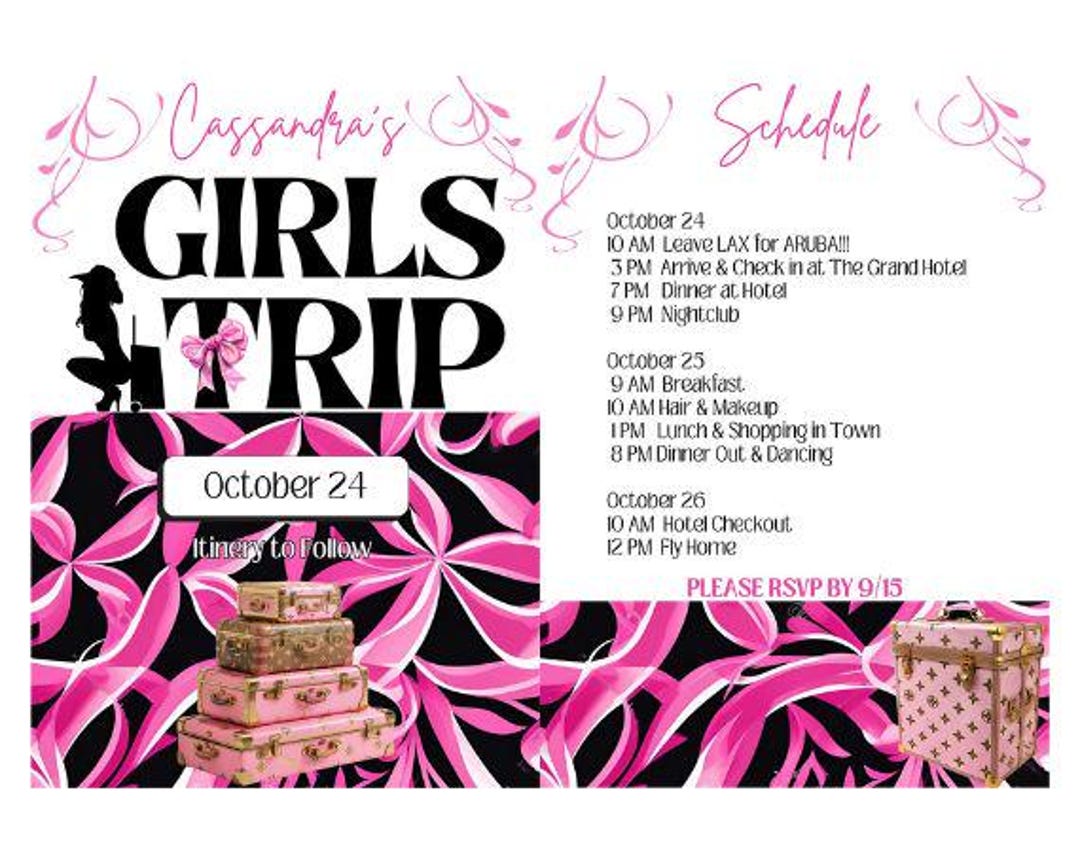 Girls Weekend Trip | Pink Girls Trip Invite | Girls Trip Invitation ...