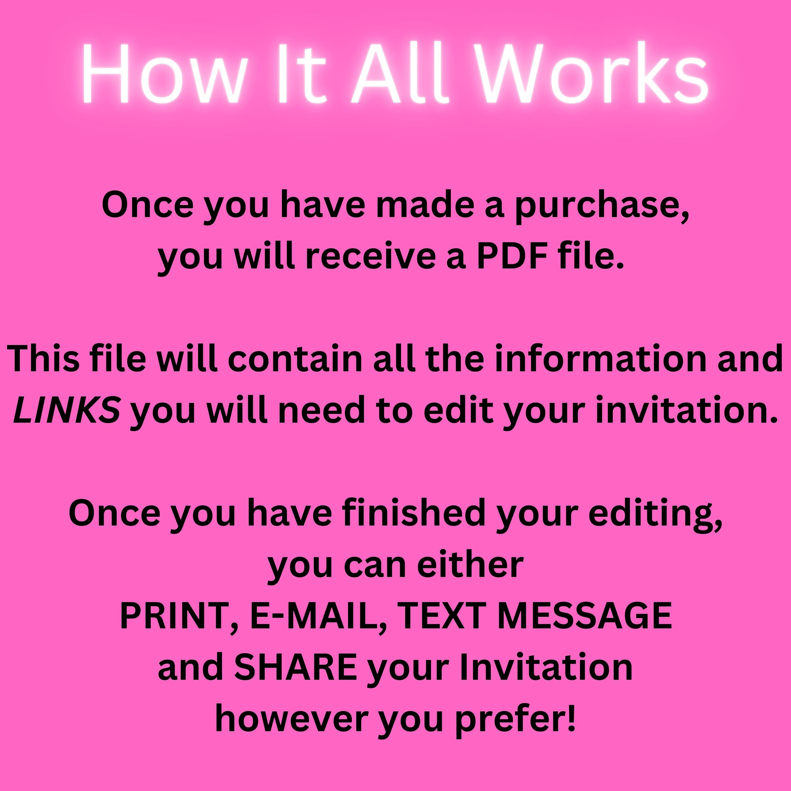 Girls Party Invites | Pink and Black Birthday Invite | Pink Birthday ...