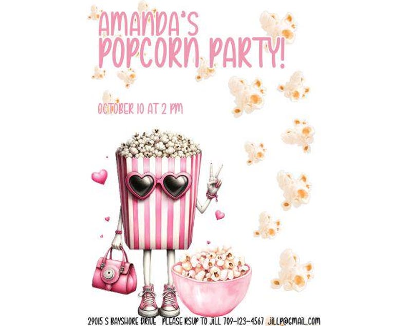 Popcorn Birthday Party Invitation | Popcorn Party Invitation | Popcorn ...