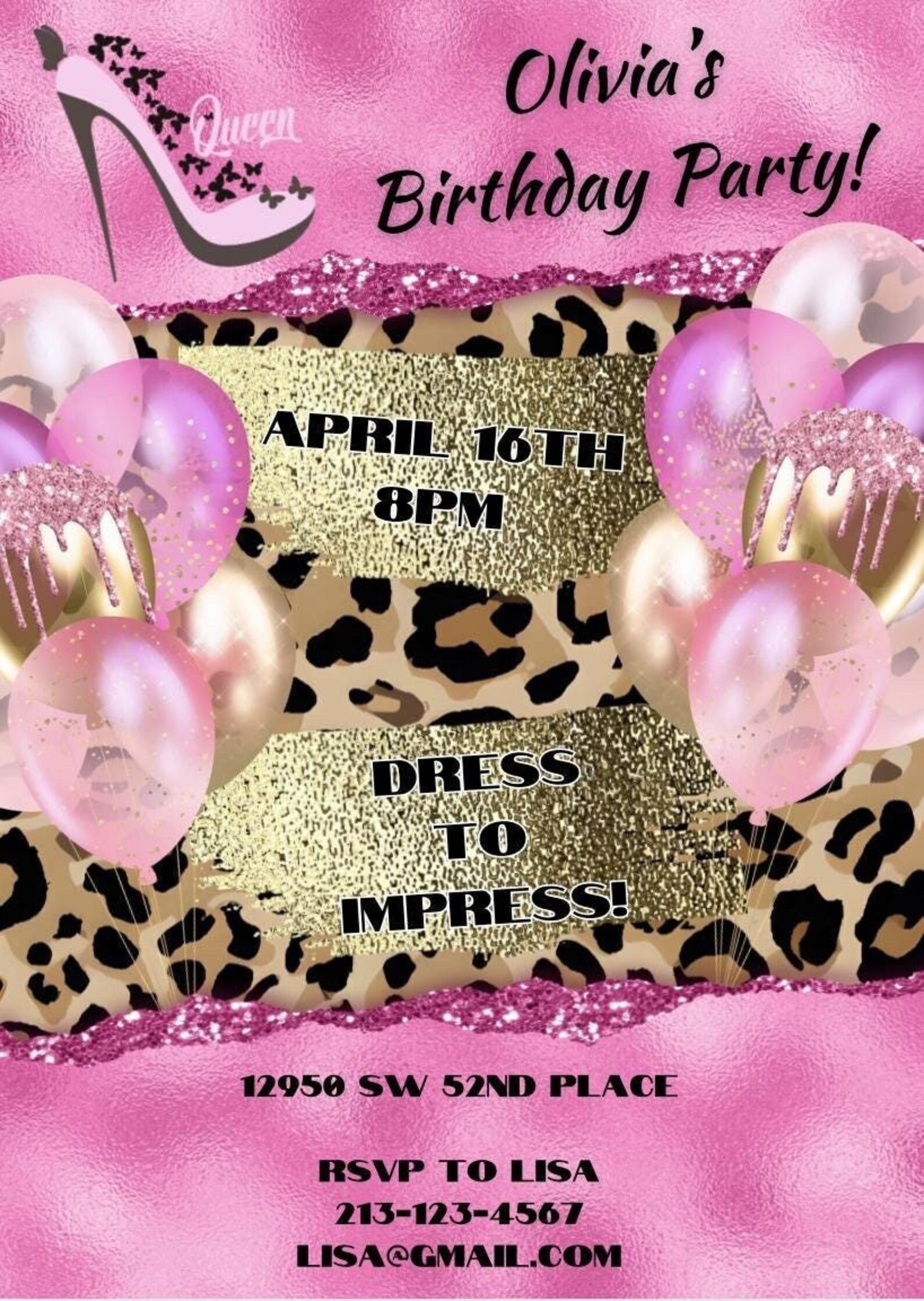 Leopard Print Invites | Glam Birthday Party Invites | Leopard Print ...