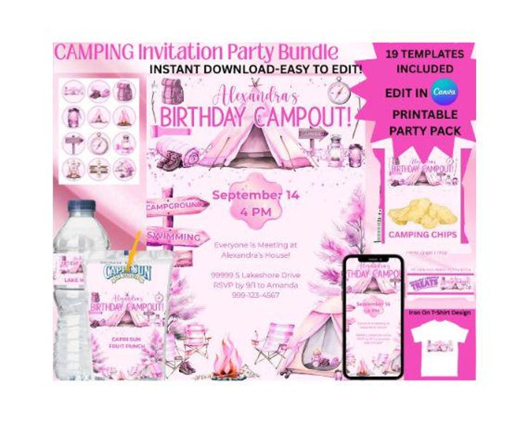 Pink Camping Party Bundle | Glamping Birthday Printables | Girls ...