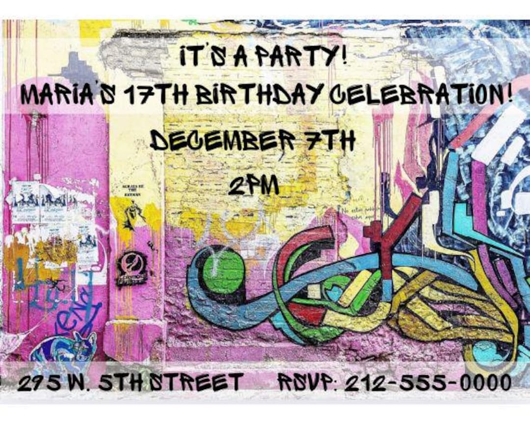 Graffiti Invitations for Girls | Pink Graffiti Invites | Graffiti ...