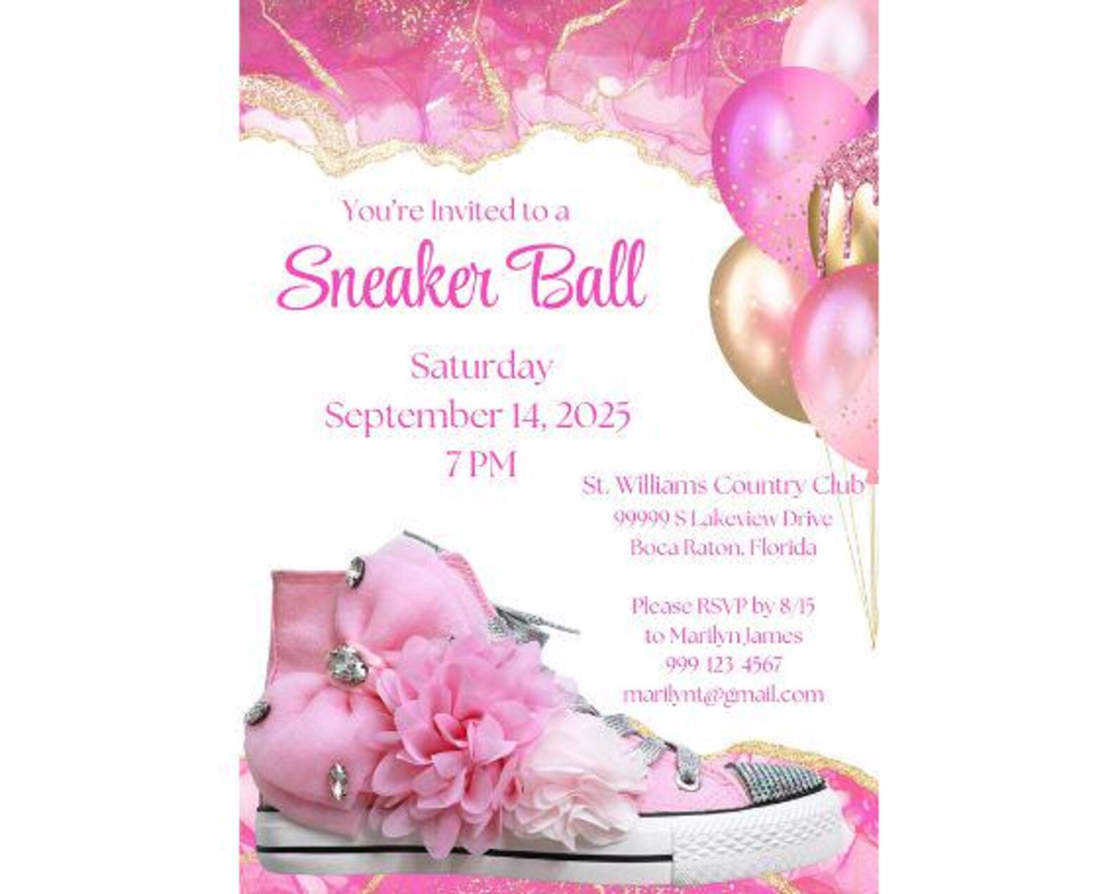 Pink Sneaker Ball Invitation | Sneaker Ball Invitation Pink | Sneaker ...