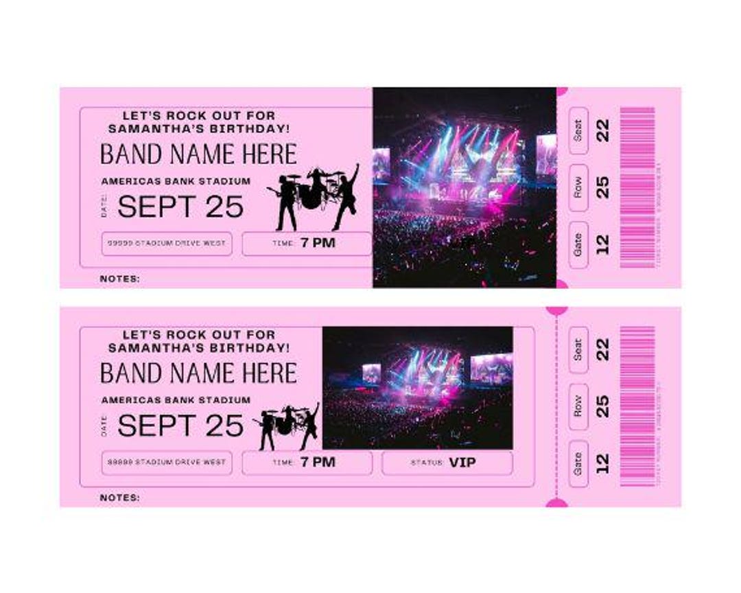 Pink Concert Ticket Invitation | Concert Ticket Template |birthday ...