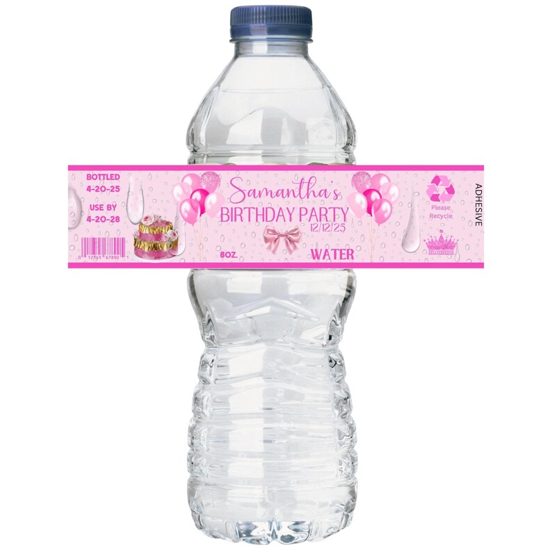 Pink Water Bottle Label | Girls Water Bottle Labels | Birthday Water ...