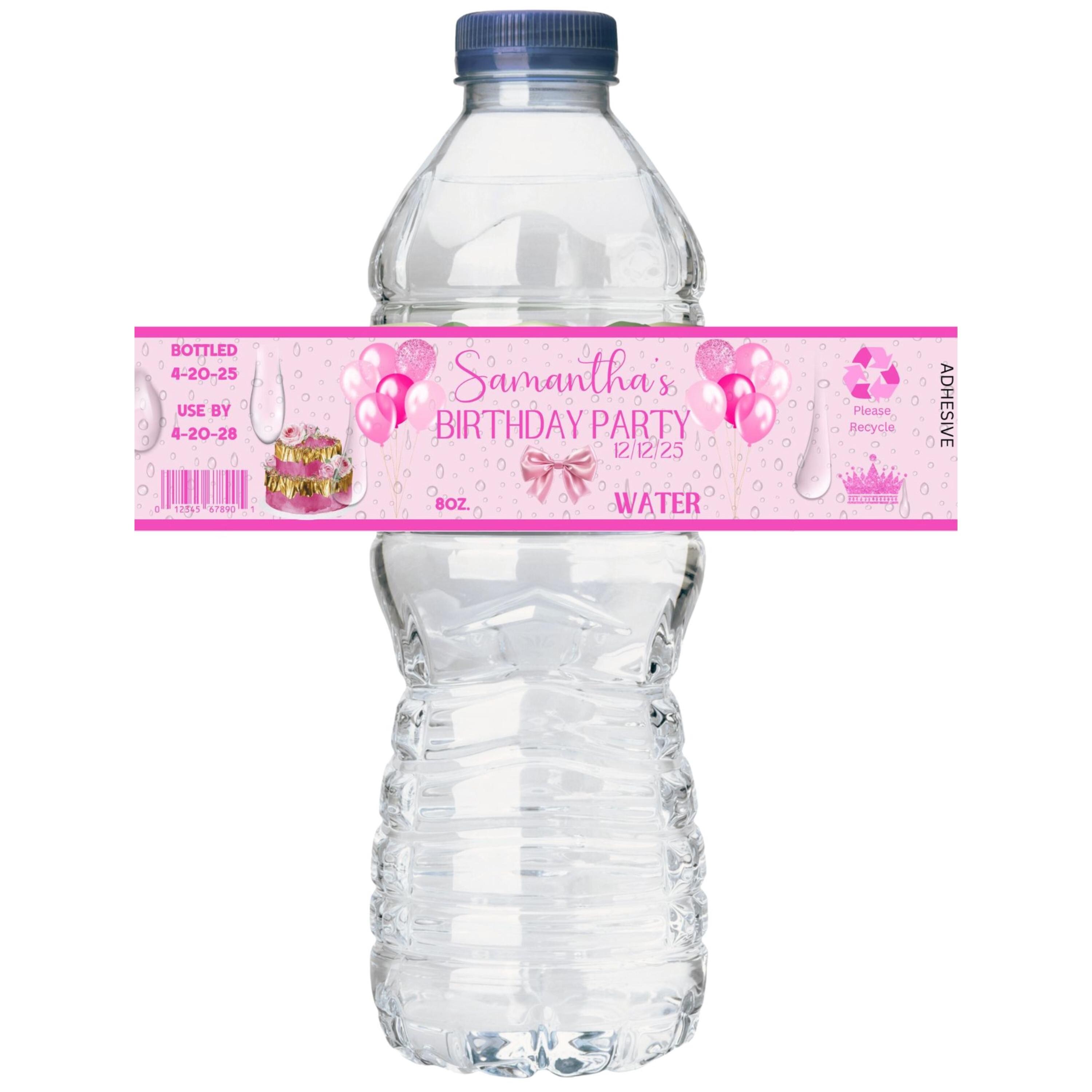 Pink Water Bottle Label | Girls Water Bottle Labels | Birthday Water ...