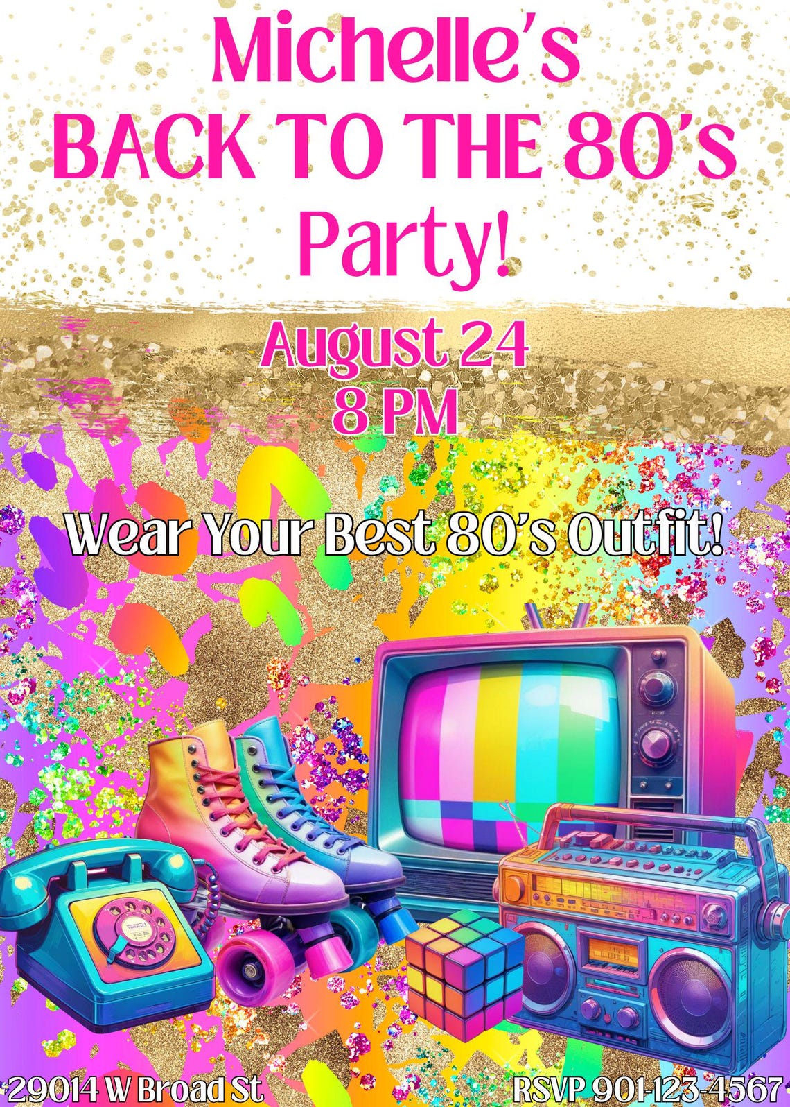 80s Invites | 80s Disco Party | 80s Party Invites | Hippie Party | Neon ...