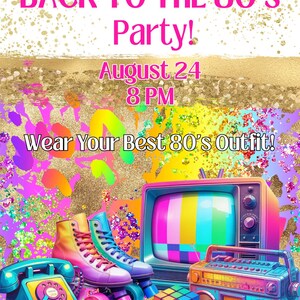80s Invites | 80s Disco Party | 80s Party Invites | Hippie Party | Neon ...