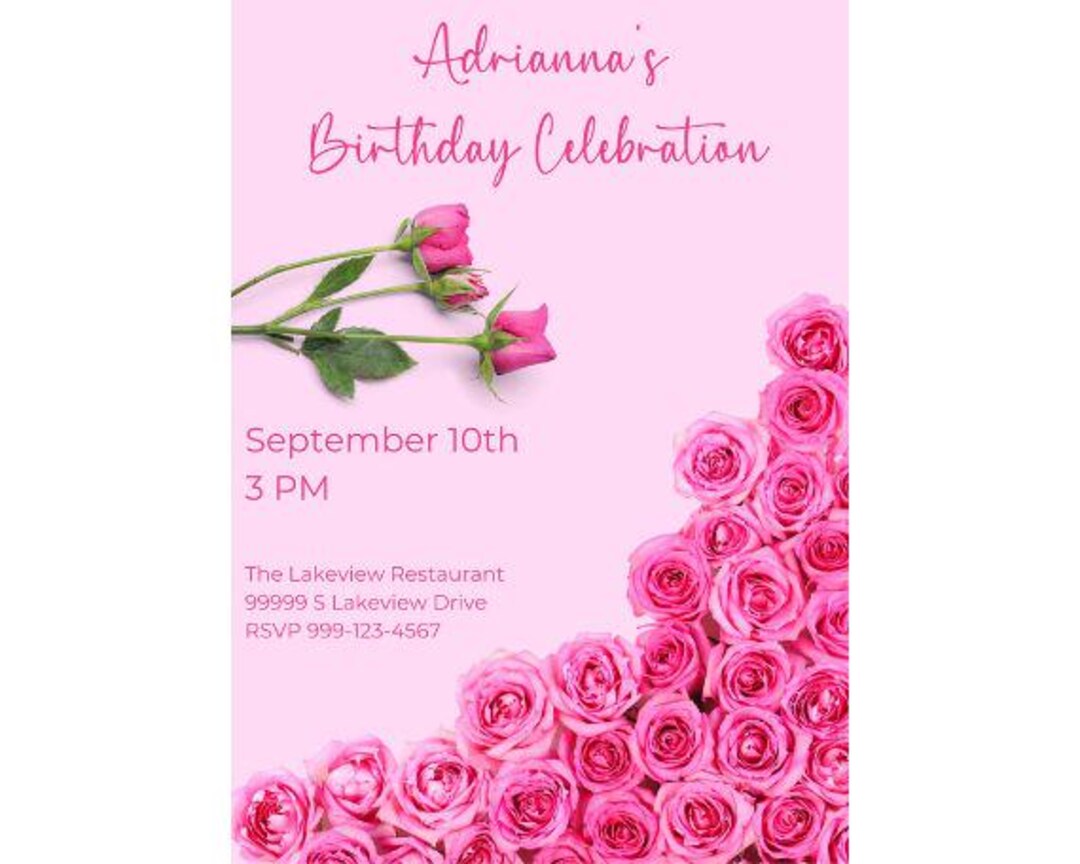 Pink Rose Invitation | Pink Roses Invite | Pink Rose Digital Invitation ...