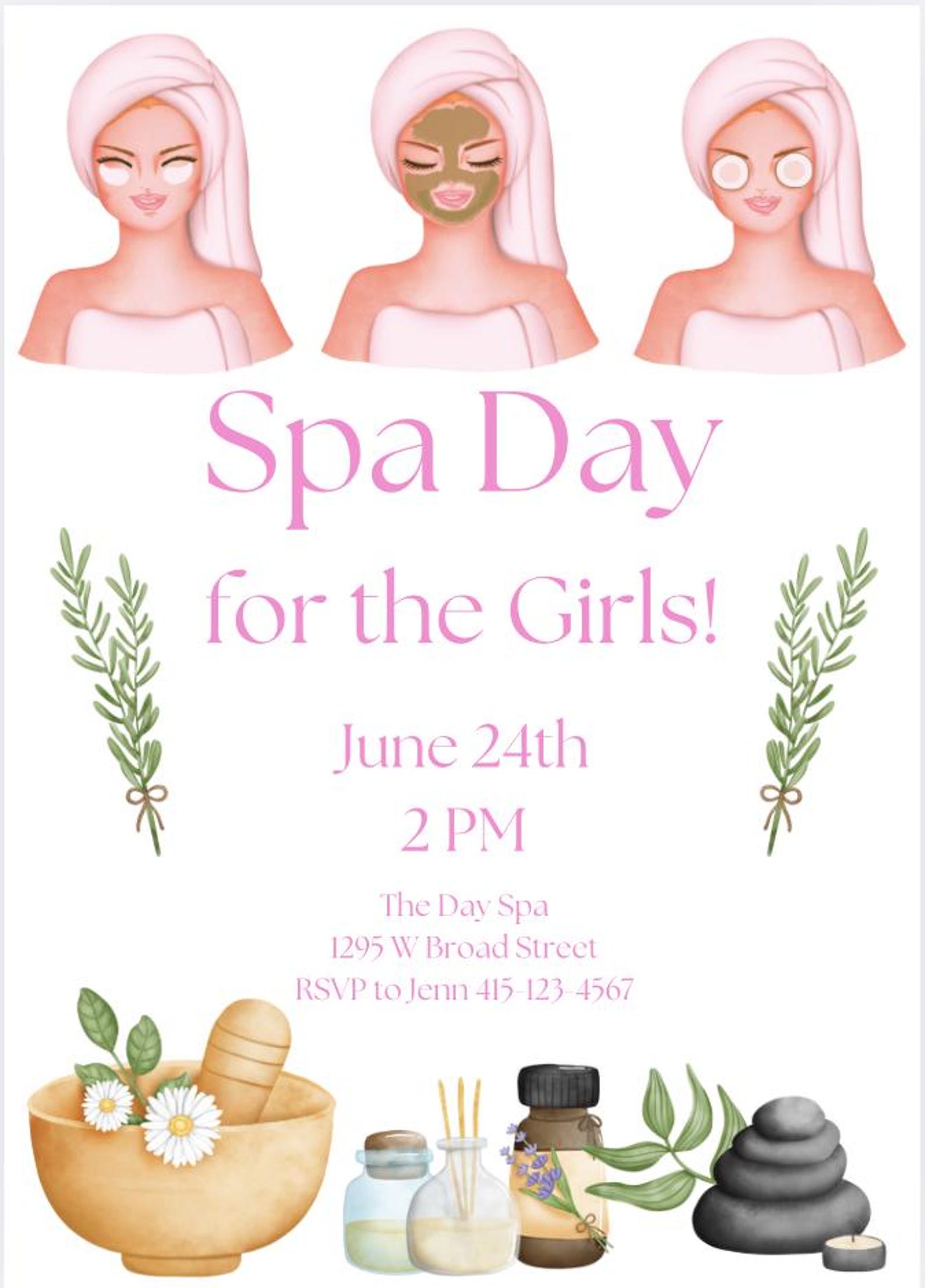 Spa Party Invitations | Spa Day Invitations | Spa Themed Birthday ...