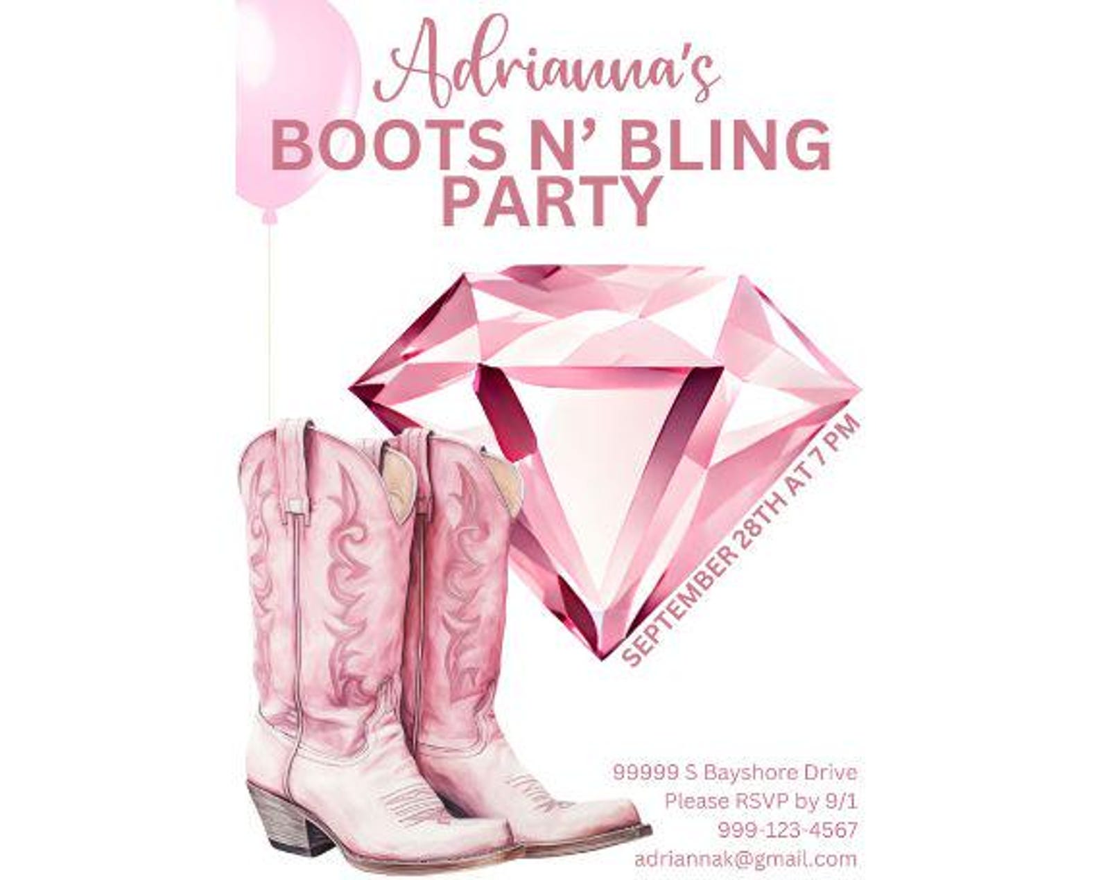 Boots and Bling Invitation | Boots Bling Invitation | Boots Bling Women ...
