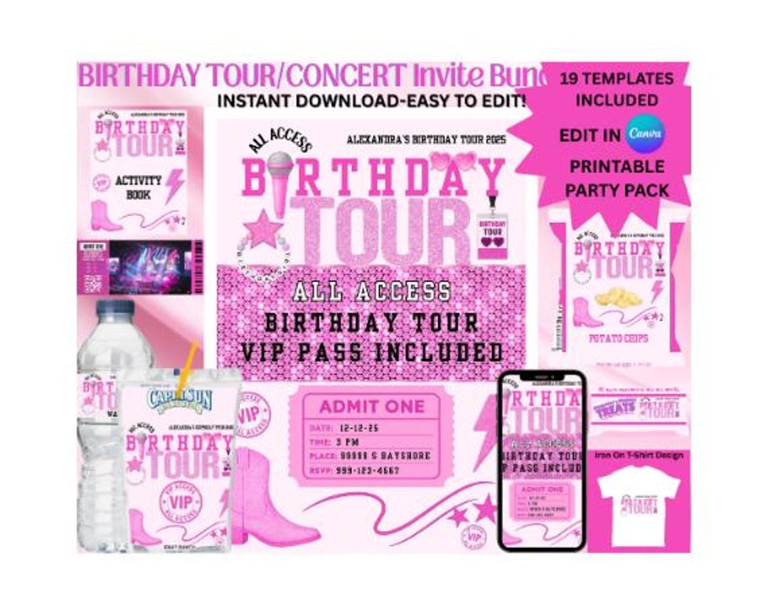 Birthday Tour Party Printable Bundle | Concert Ticket Invite & More ...
