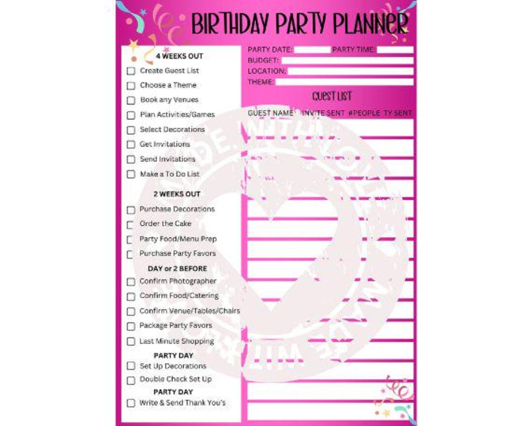 Birthday Planner Reusable | Party Planner Template | Printable Party ...