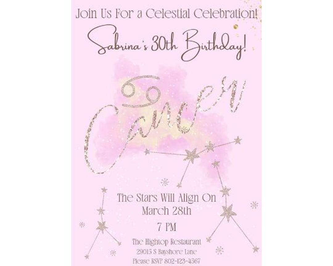 Cancer Birthday Party Invitation | Cancer Zodiac Party Invitation ...