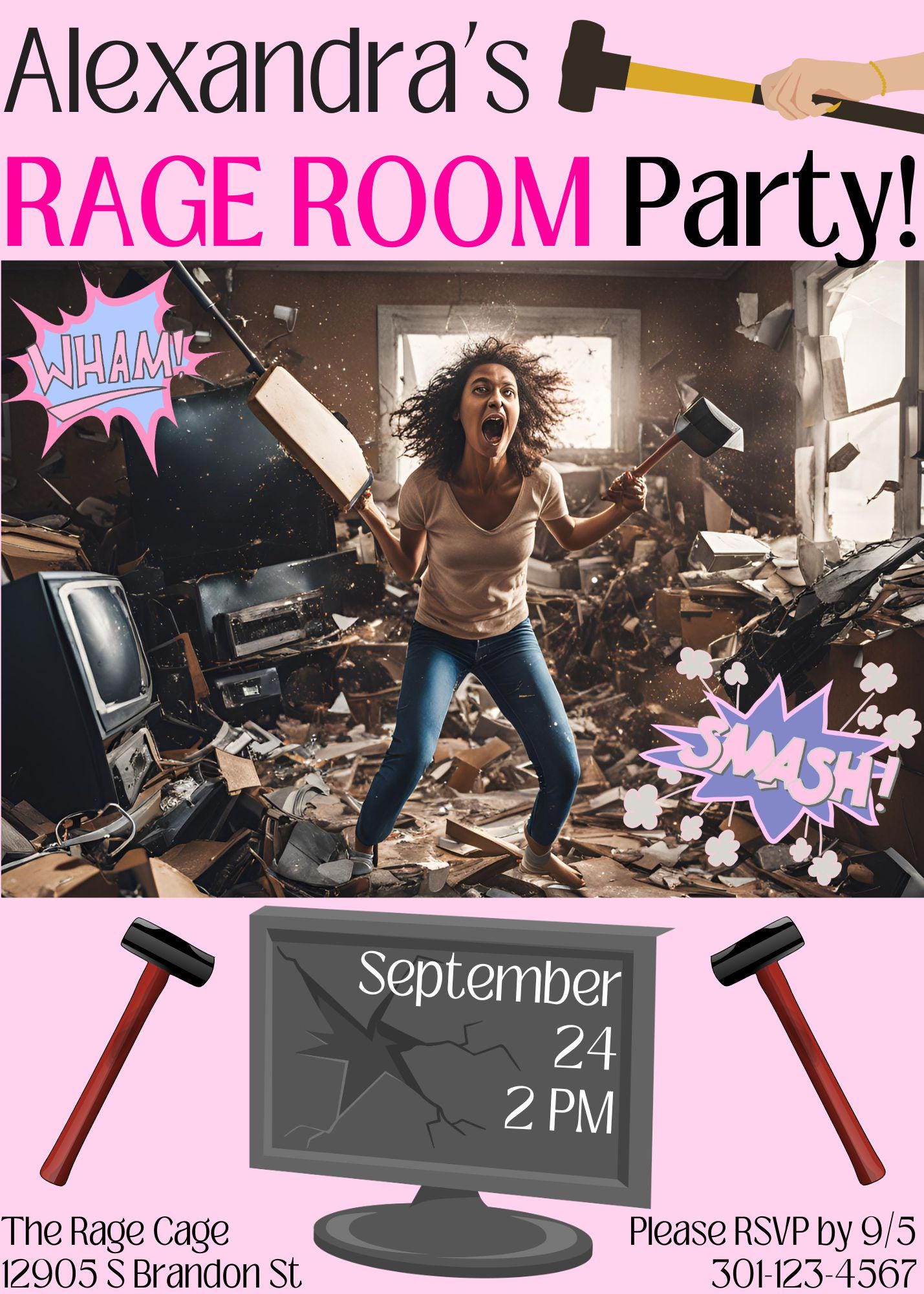 Rage Room Birthday Invite | Rage Room Invitation | Smash Room ...